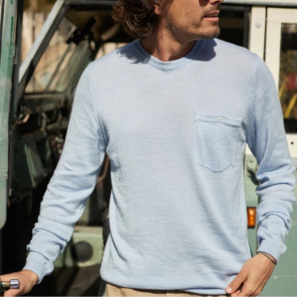 Outerknown | Sweaters | Outerknown Palisades Pocket Crew Blue Sweater Sz Xxl | Poshmark